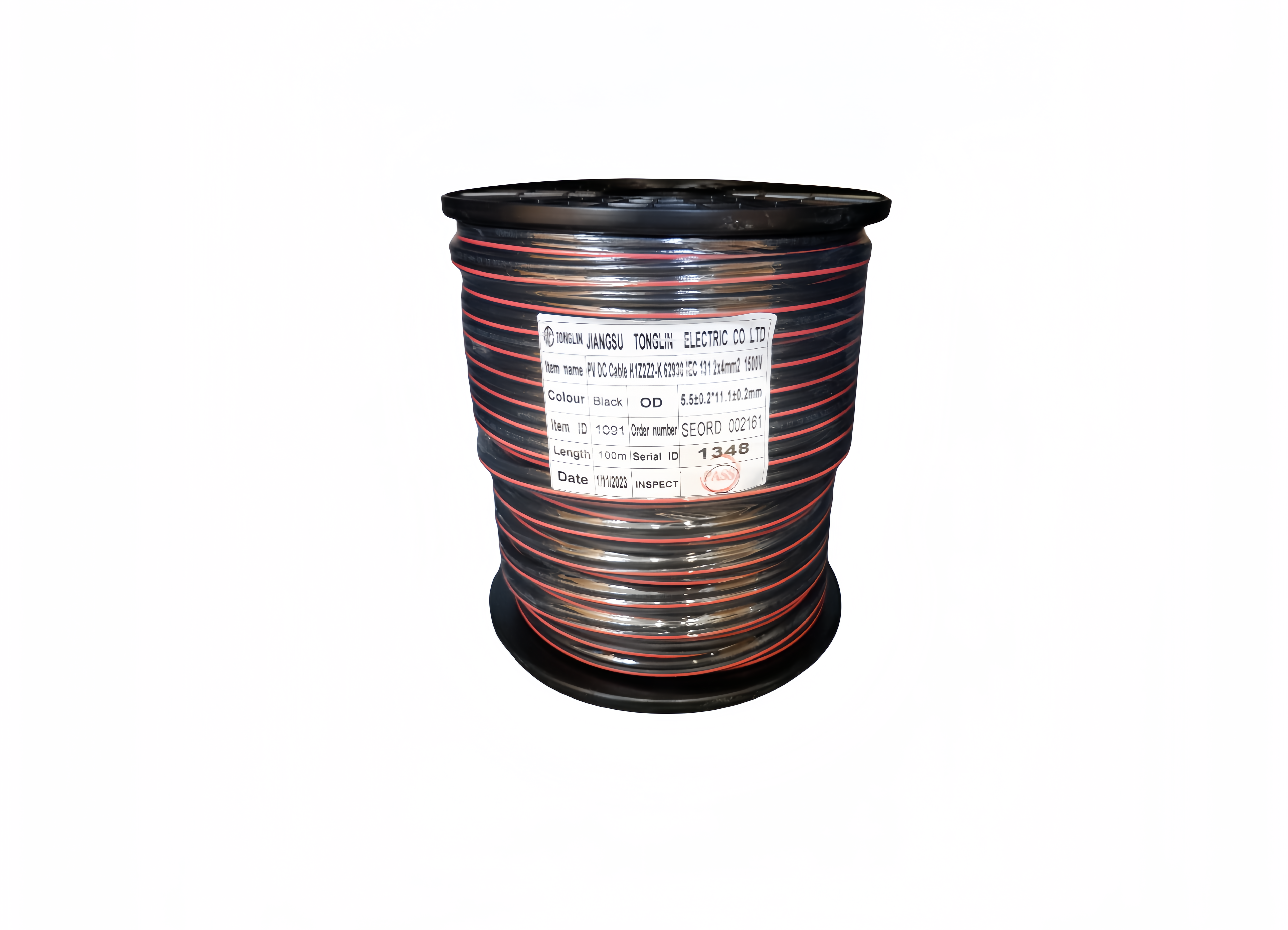 Tonglin Solar DC Cable 6mm2 Dual 100m roll (OD=6.12mm, 1500V DC, IEC 6